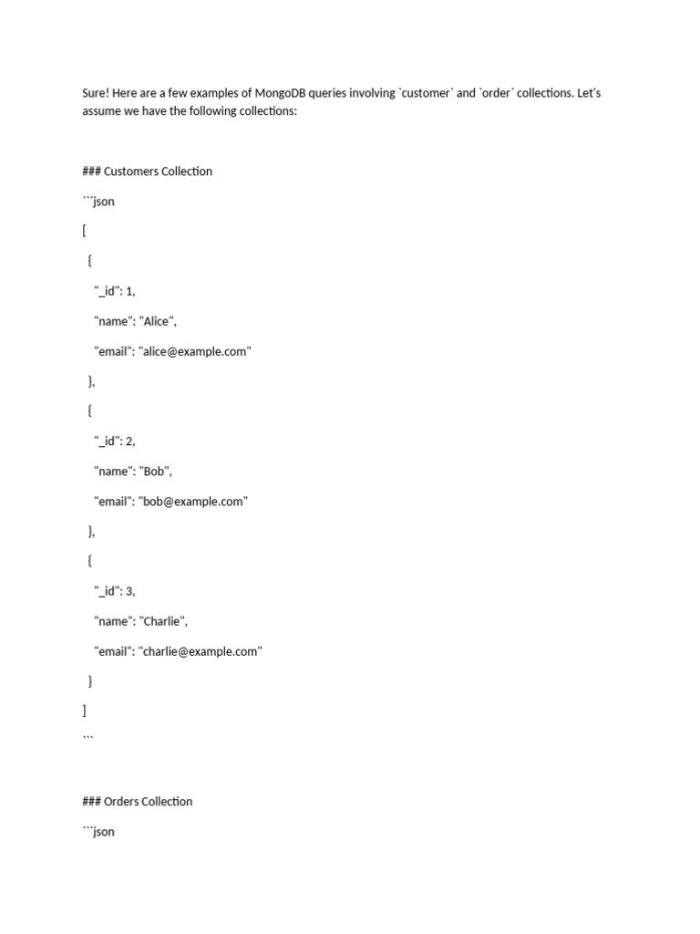 Mongodb Query Exercise On Order Customer | PDF | Mongo Db | Information Technology
