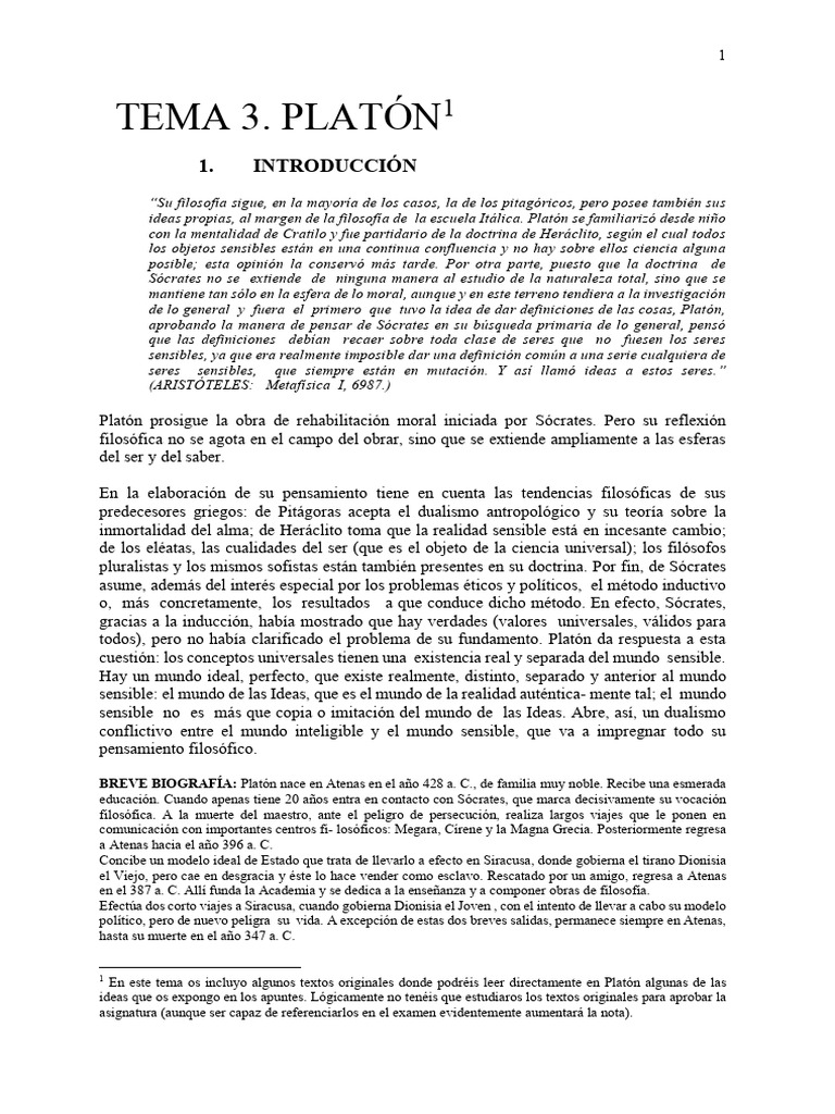 TEMA 3 PLATÓN | PDF | Platón | Virtud