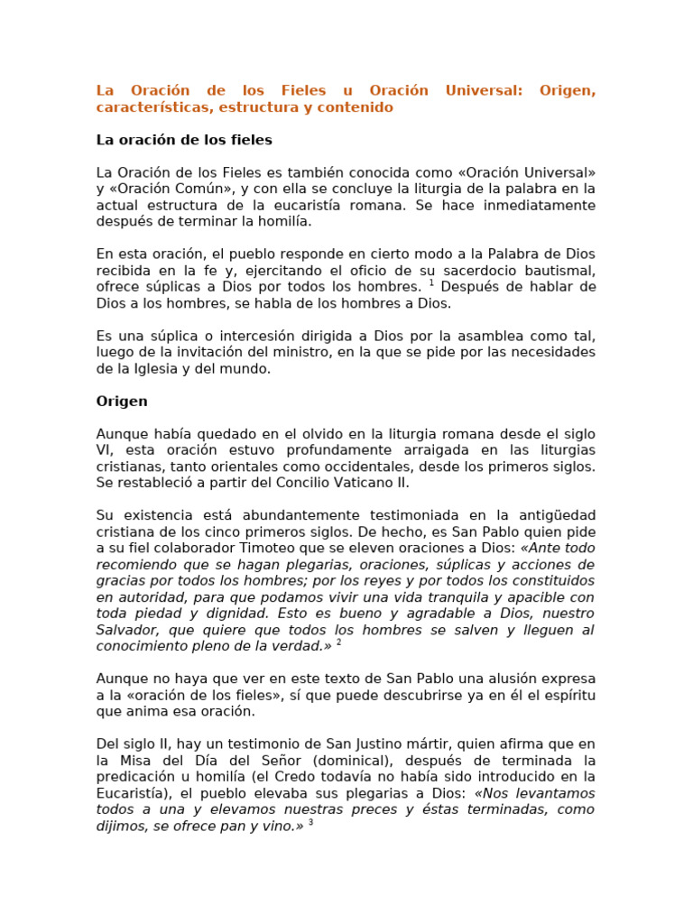 Oración de los Fieles: Estructura y Origen | PDF | Oración | eucaristía