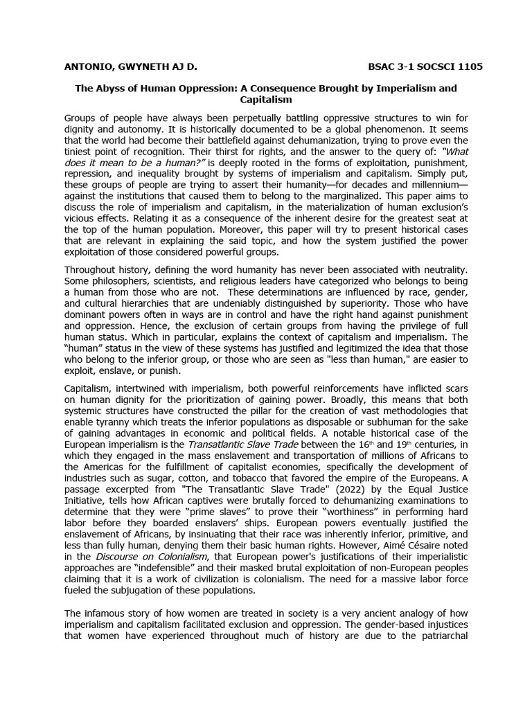 The Abyss of Human Oppression A Consequence Brought by Imperialism and ...