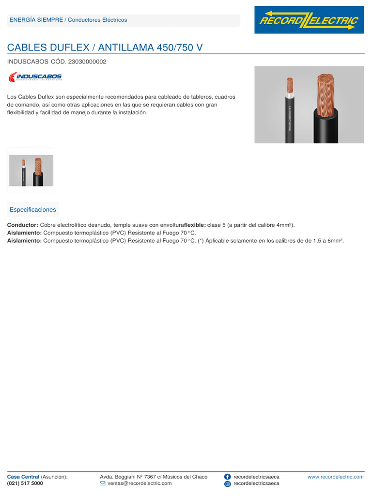 Cables Duflex Antillama 450/750V | PDF