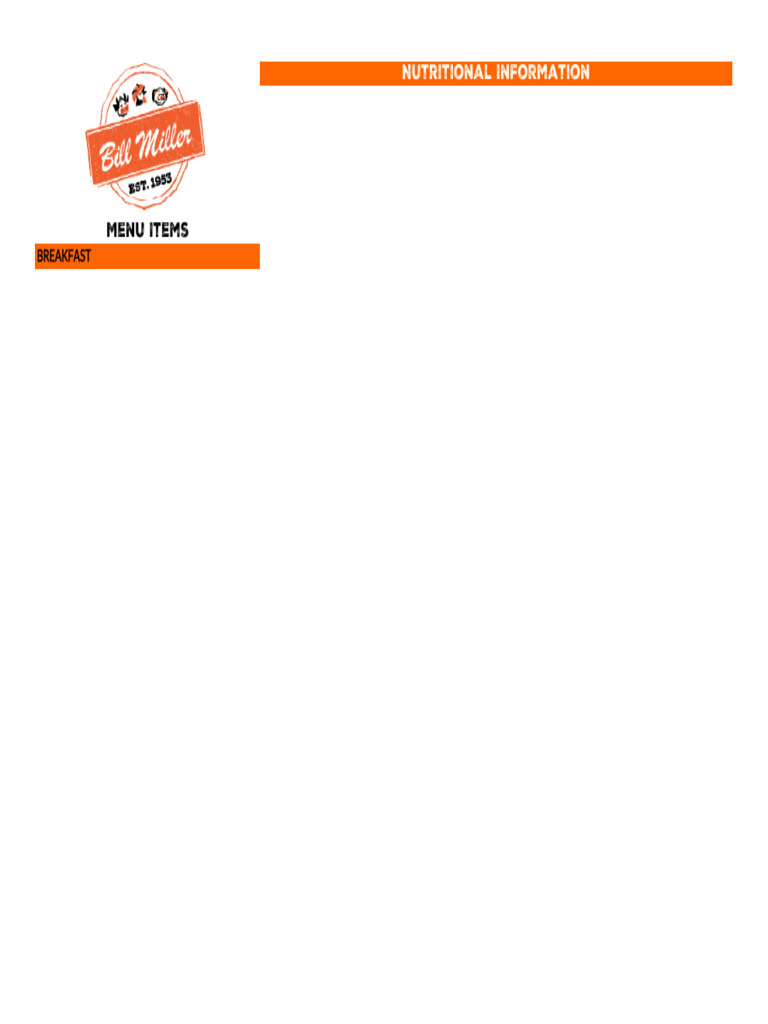 Bill Miller Breakfast Nutrition Facts | PDF | Fat | Bacon