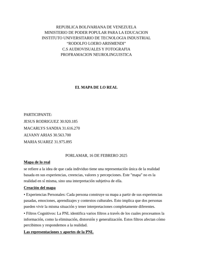 Mapa de lo Real en PNL | PDF | Aprendizaje | Percepción