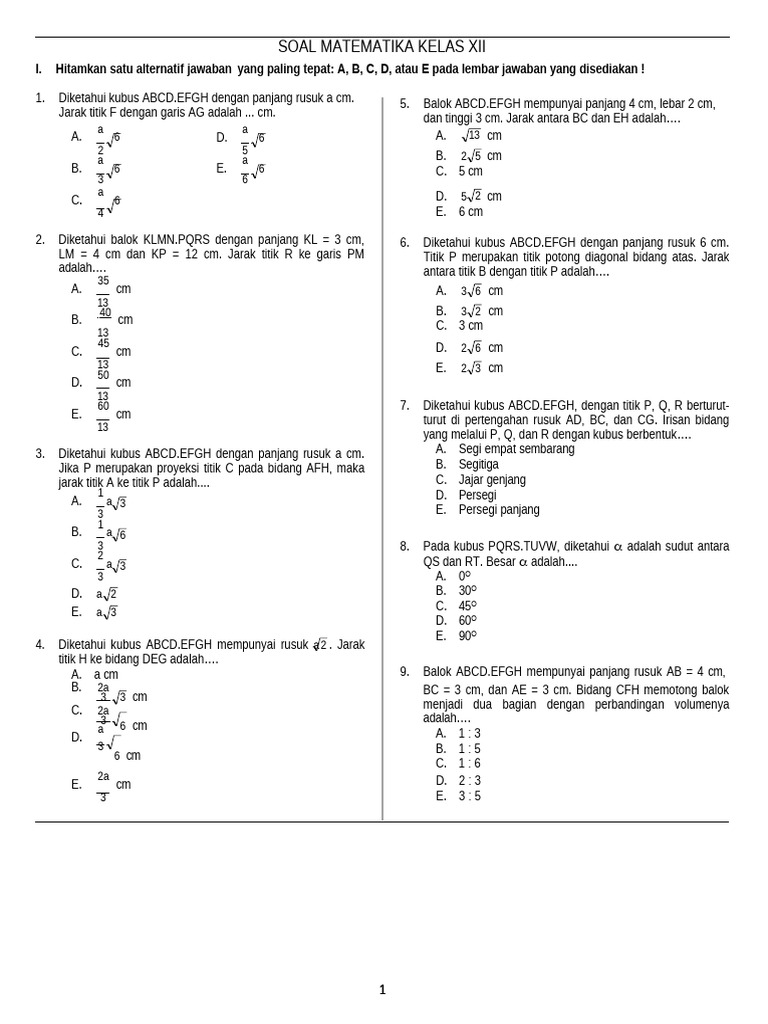 Soal Pas MTK Wajib Kelas Xii Piks | PDF