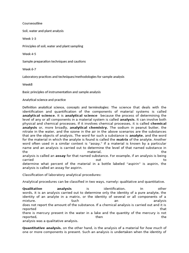Courseoutline and Week Activities | PDF | Analysis | Analytical Chemistry