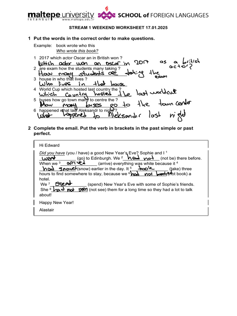 Stream 1 Weekend Worksheet 17.01.2025 | PDF