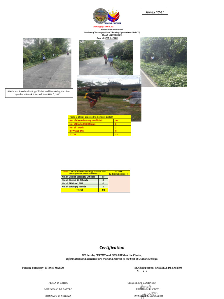 Barangay Road Clearing Operations Report | PDF