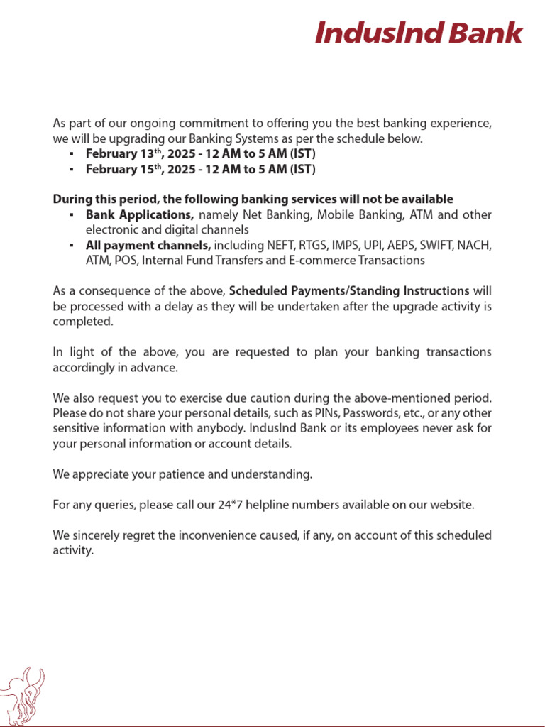 Banking System Upgrade Notice | PDF