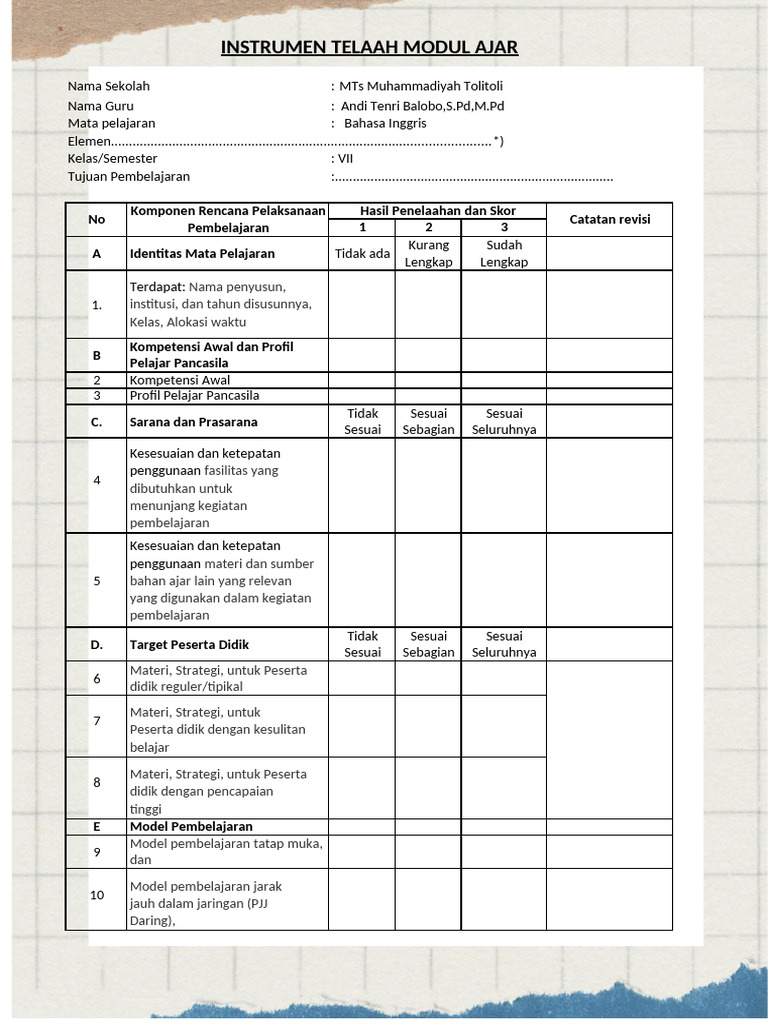 Instrumen Telaah Modul Ajar | PDF