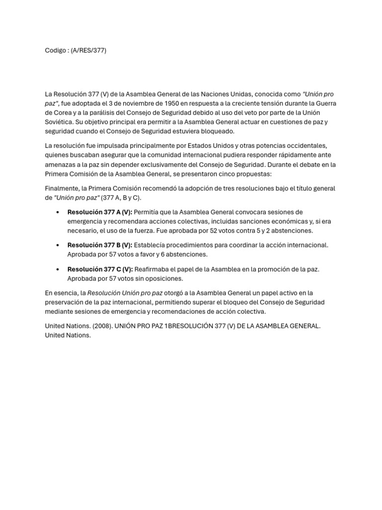 Resolución 377: Unión pro paz de la ONU | PDF