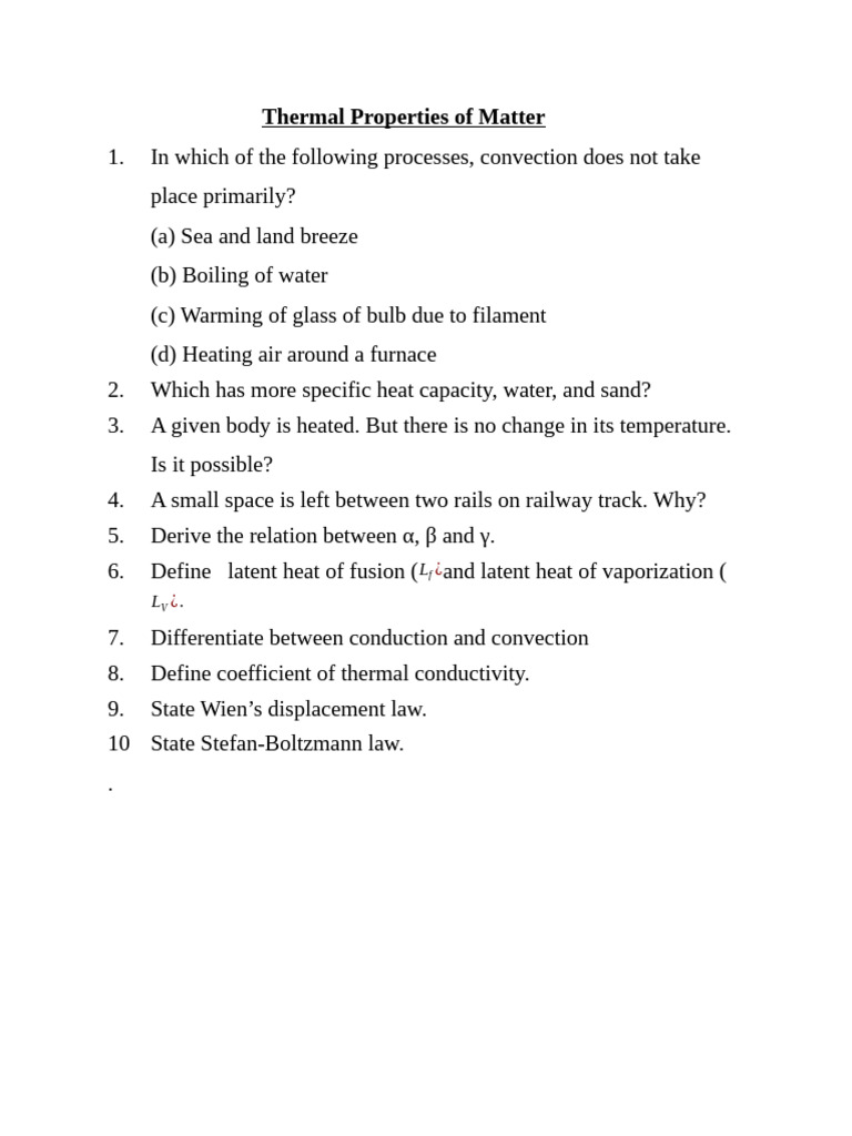 Worksheet - Thermal Properties of Matter | PDF