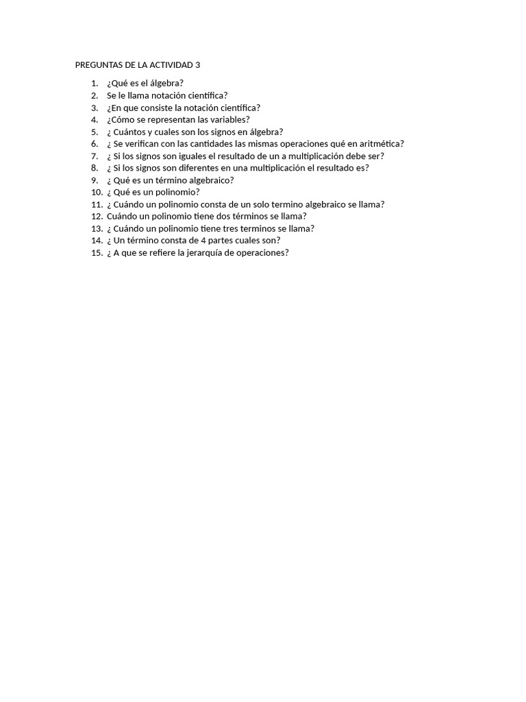 Preguntas Clave sobre Álgebra y Notación | PDF