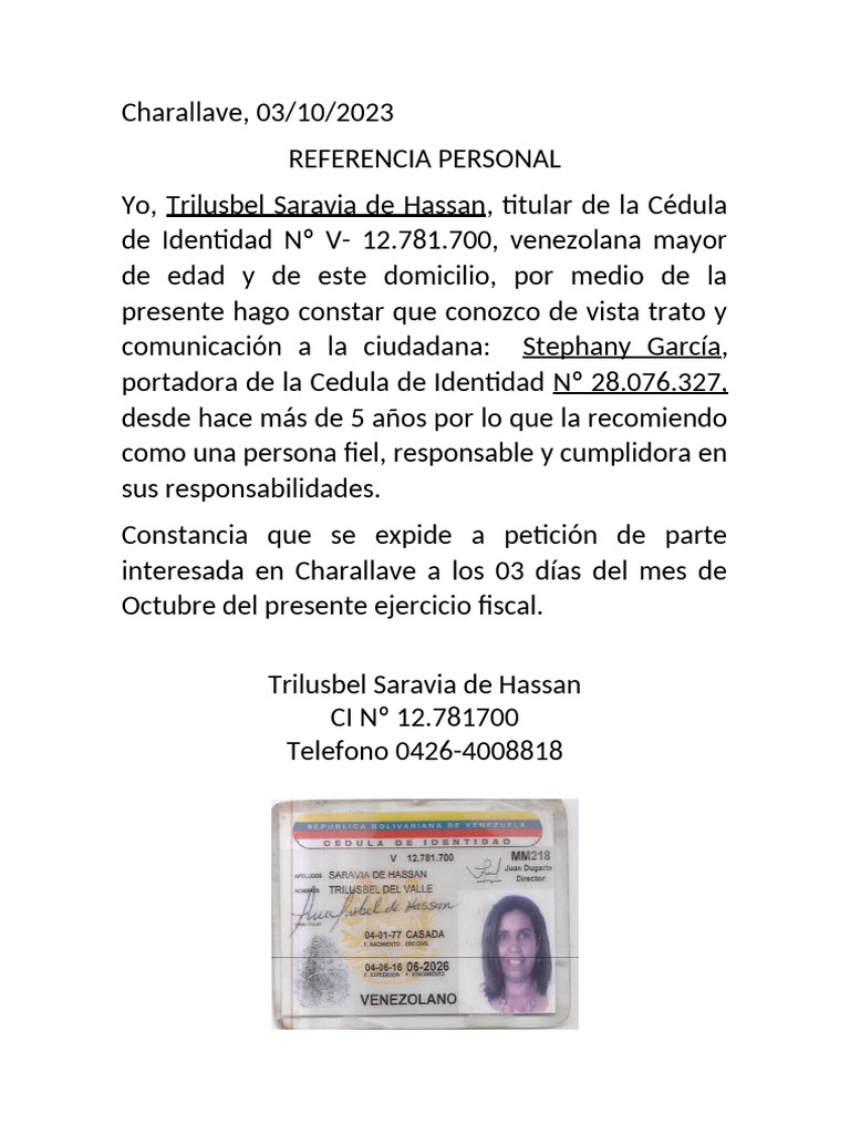 Referencias Personales de Stephany García | PDF