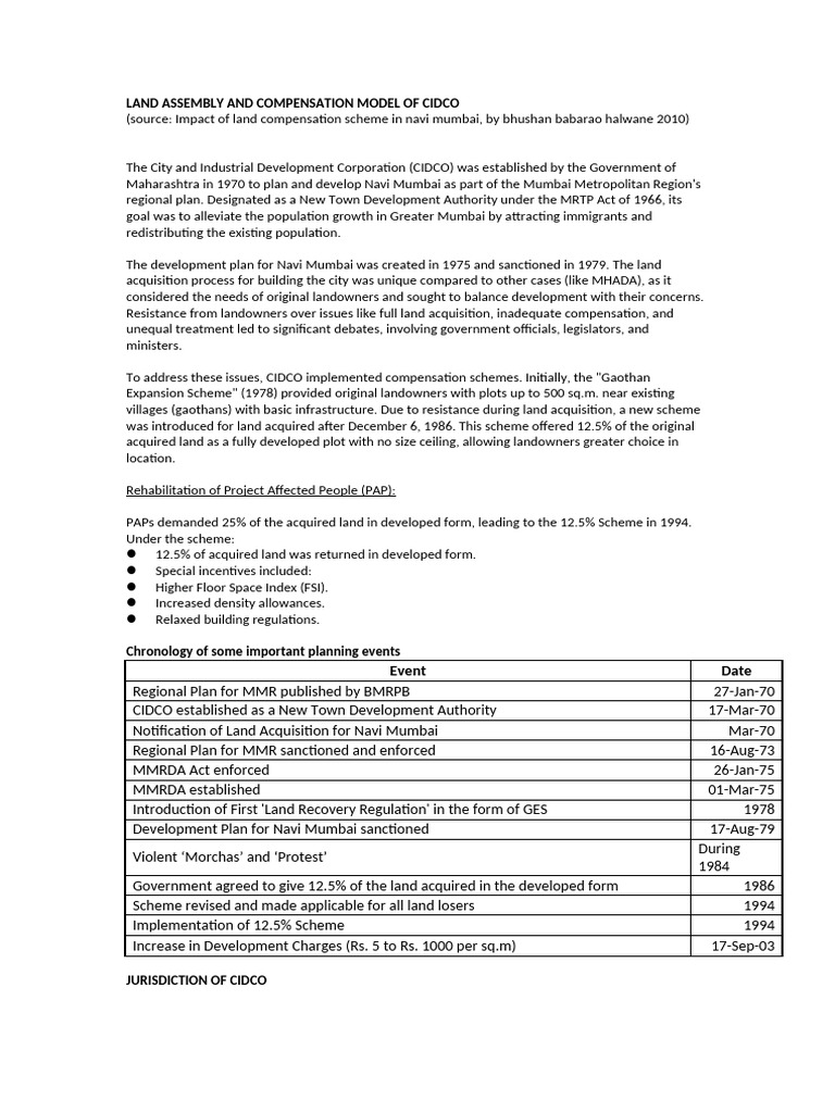 CIDCO Land Assembly & Compensation Model | PDF | Economies