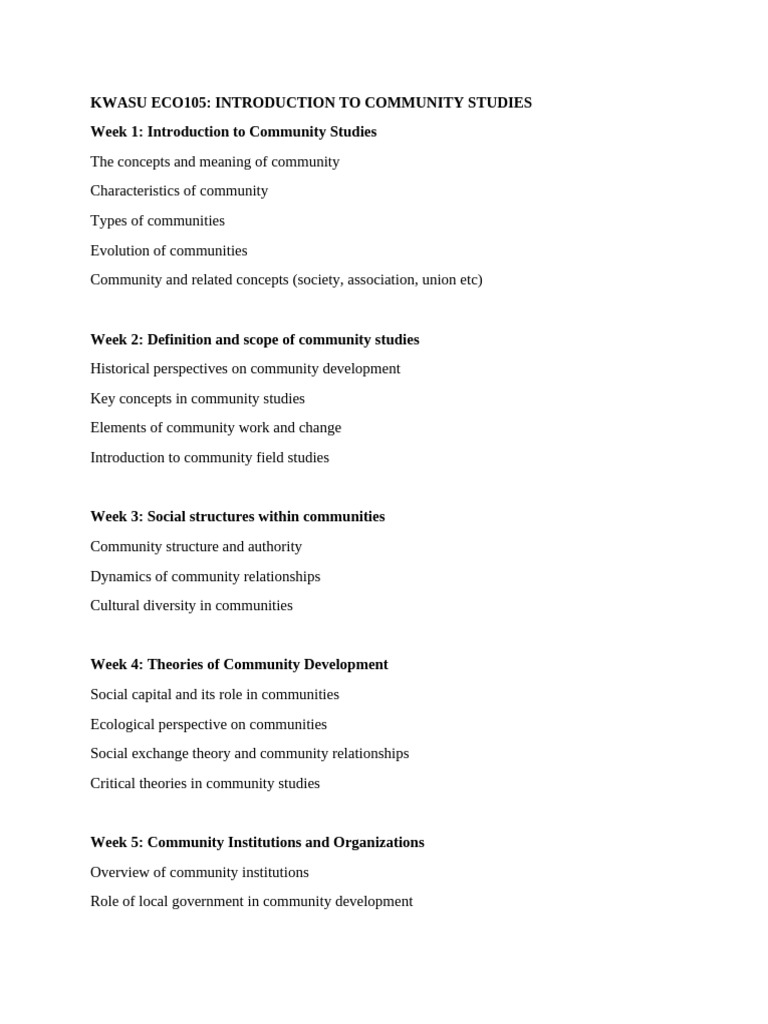 Kwasu Eco109 Intro To Community Studies | PDF | Social Capital | Community