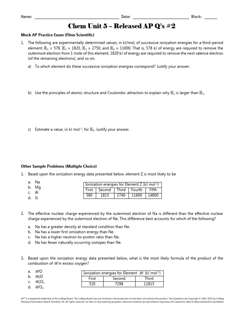 U5 - 11 - Released AP Qs #2 | PDF | Ionization | Electron