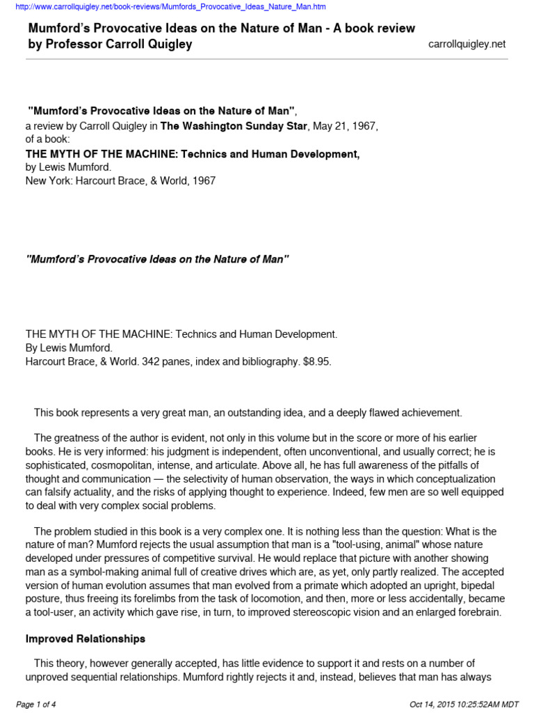 Mumford S Provocative Ideas On The Nature of Man - A Book Review | PDF