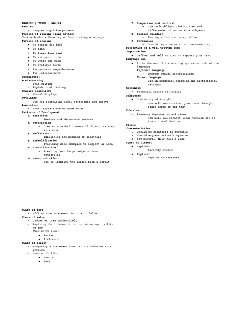 ENGLISH-REVIEWER-1 | PDF | Reading Comprehension | Human Communication