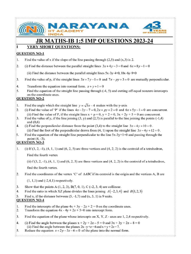 Ts JR Maths Ib Imp Questions-2023-24 | PDF