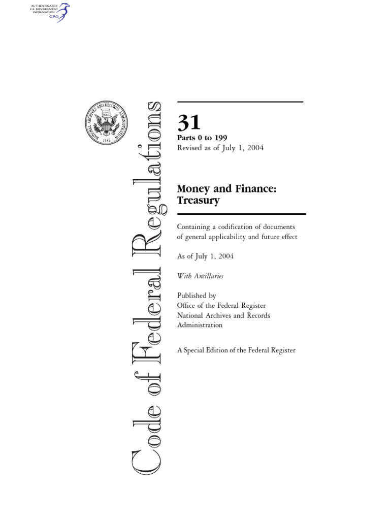 Money and Finance: Treasury: Revised As of July 1, 2004 | PDF | Code Of ...