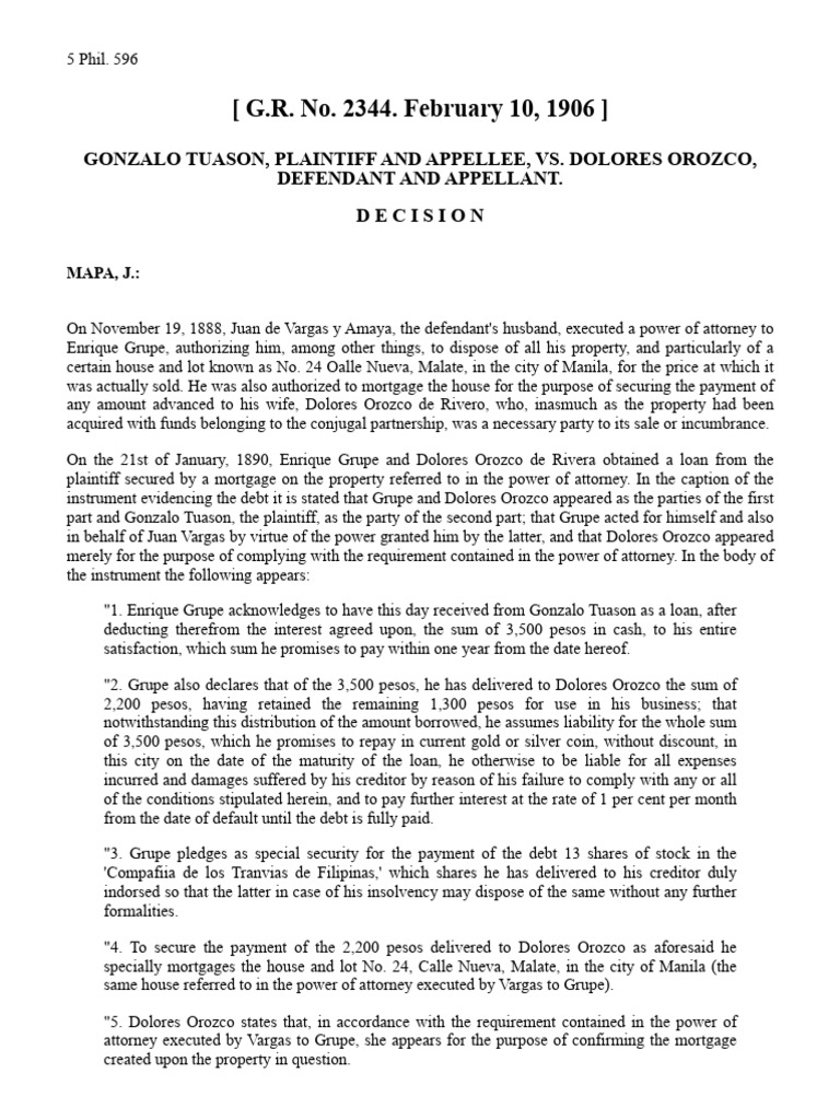 1906 Mortgage Dispute: Tuason vs. Orozco | PDF | Debt | Mortgages