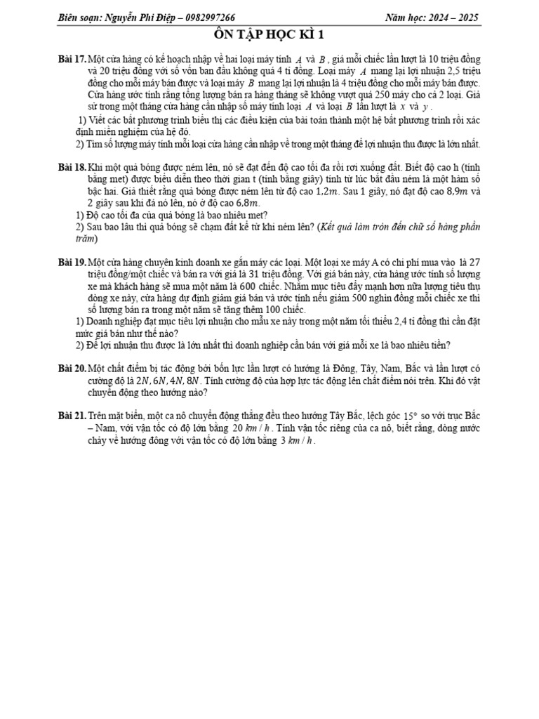 Phieu Toan 10 - On tap HK1.3 | PDF