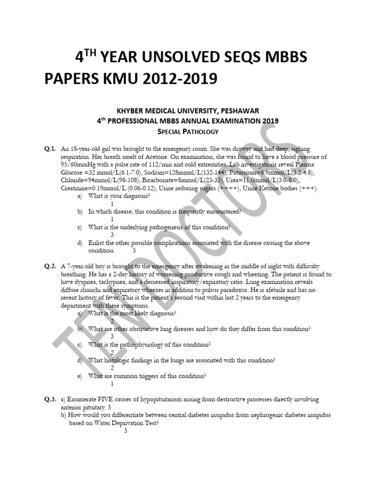 Ten Doctors - 4th Year Unsolved Seqs Mbbs Papers Kmu | PDF ...