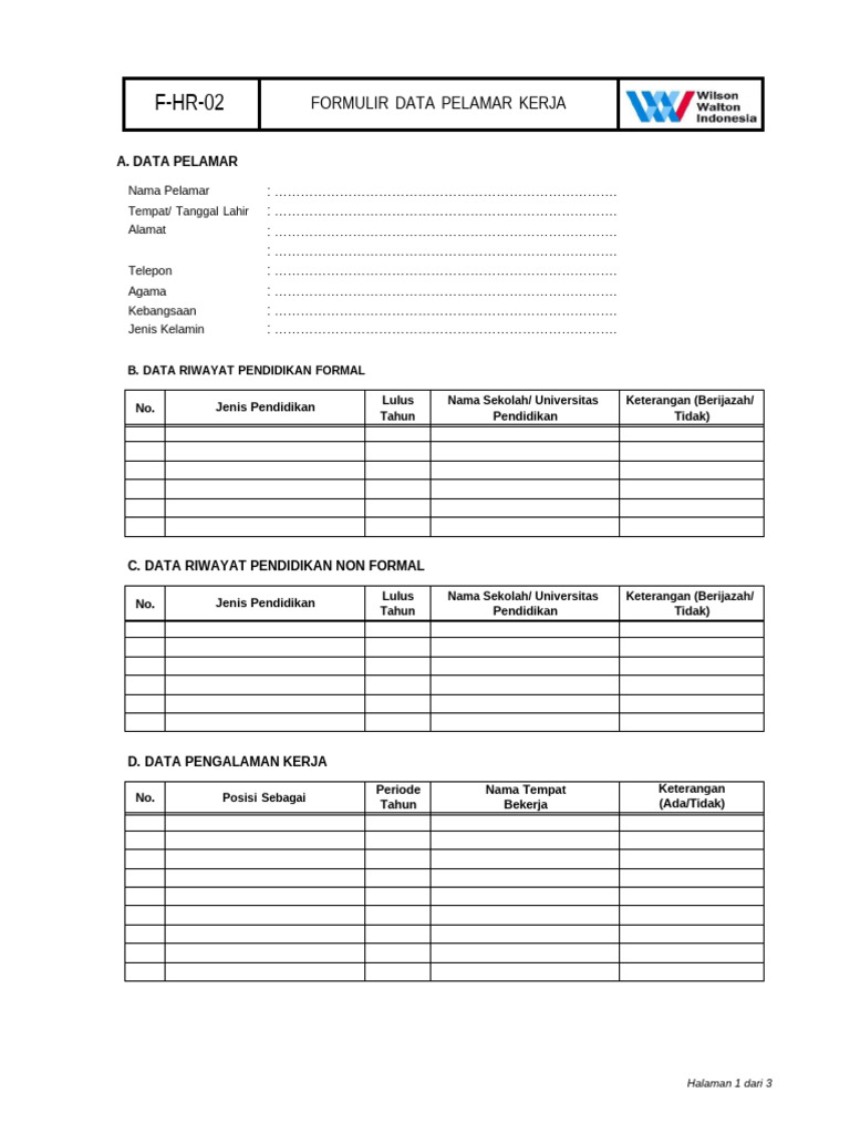 Formulir Data Pelamar Kerja | PDF