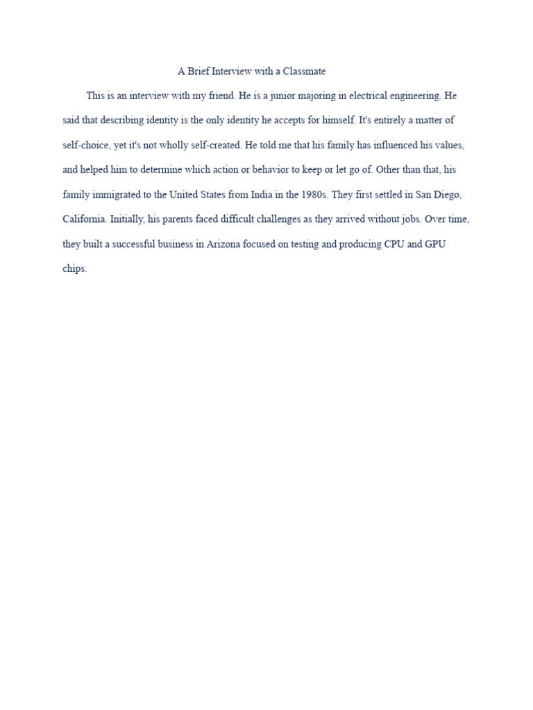 A Brief Interview With A Classmate | PDF