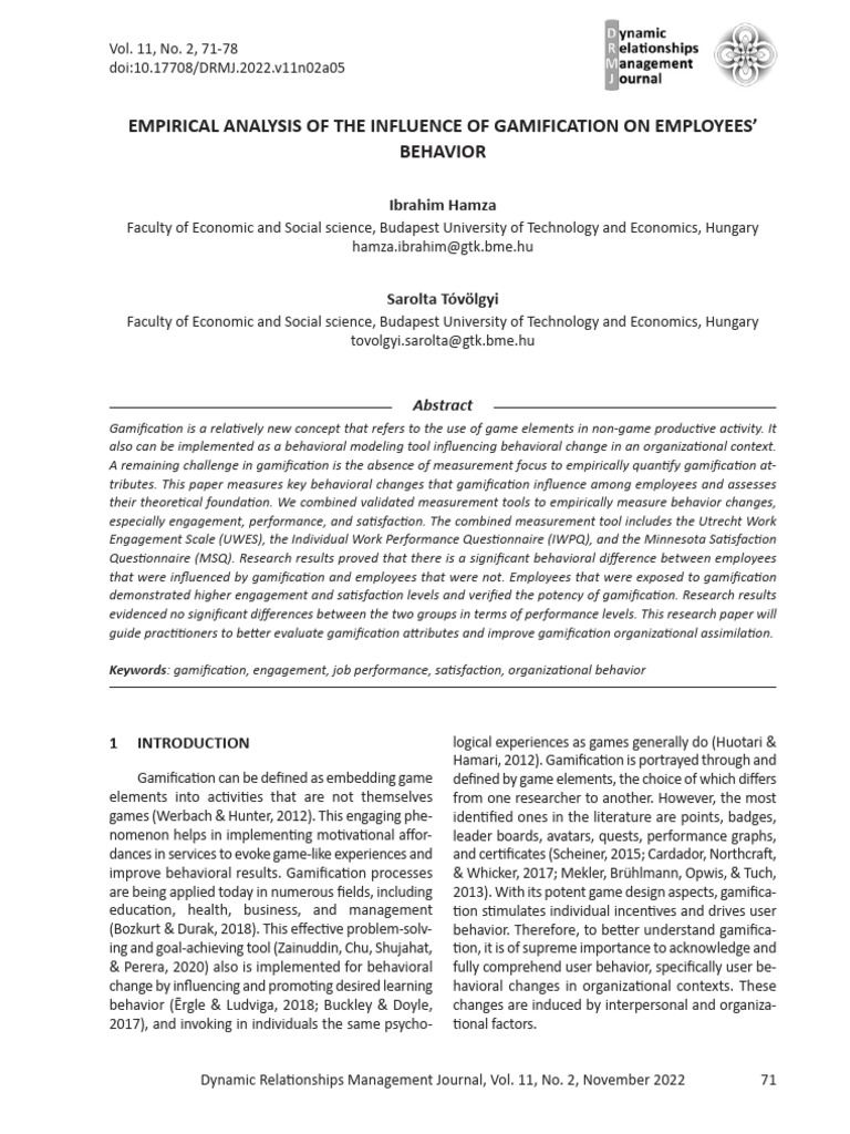 Empirical Analysis of The Influence of Gamification On Employees' Behavior | PDF | Statistics ...