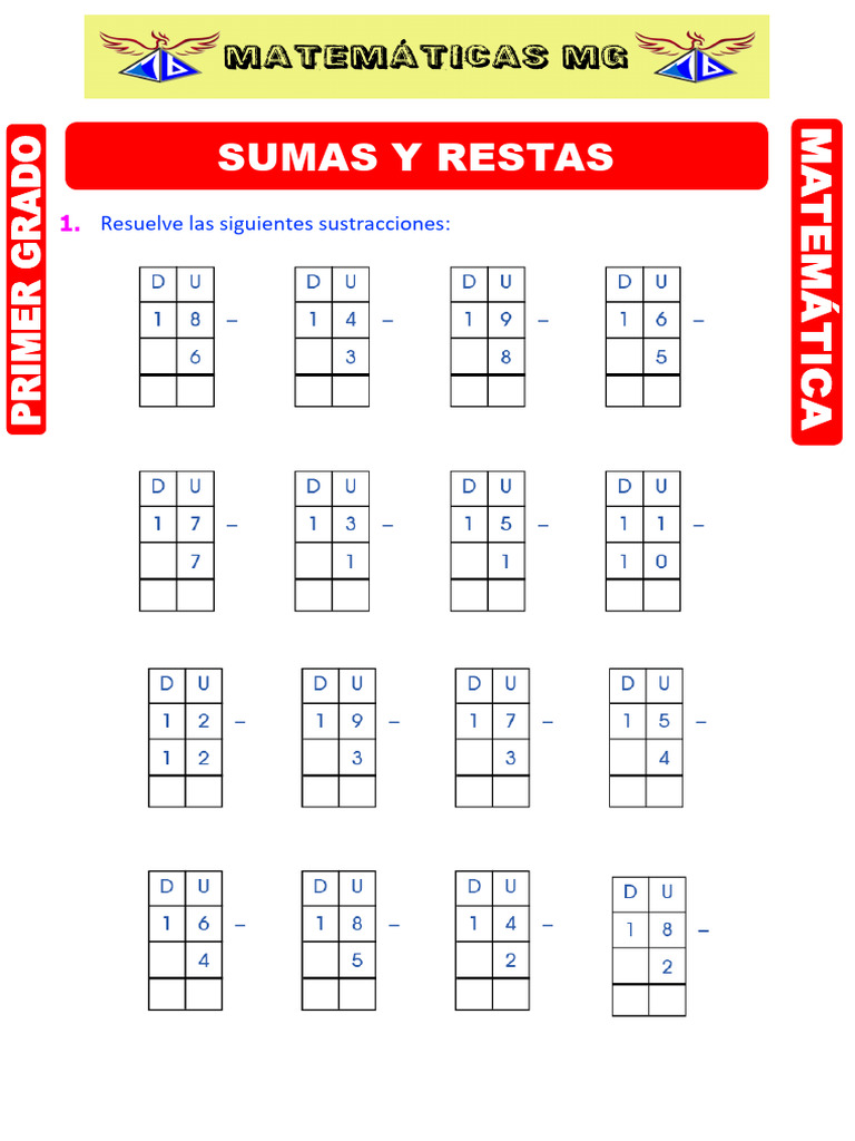 Sumas y Restas para Primer Grado de Primaria 2 | PDF | Matemática ...