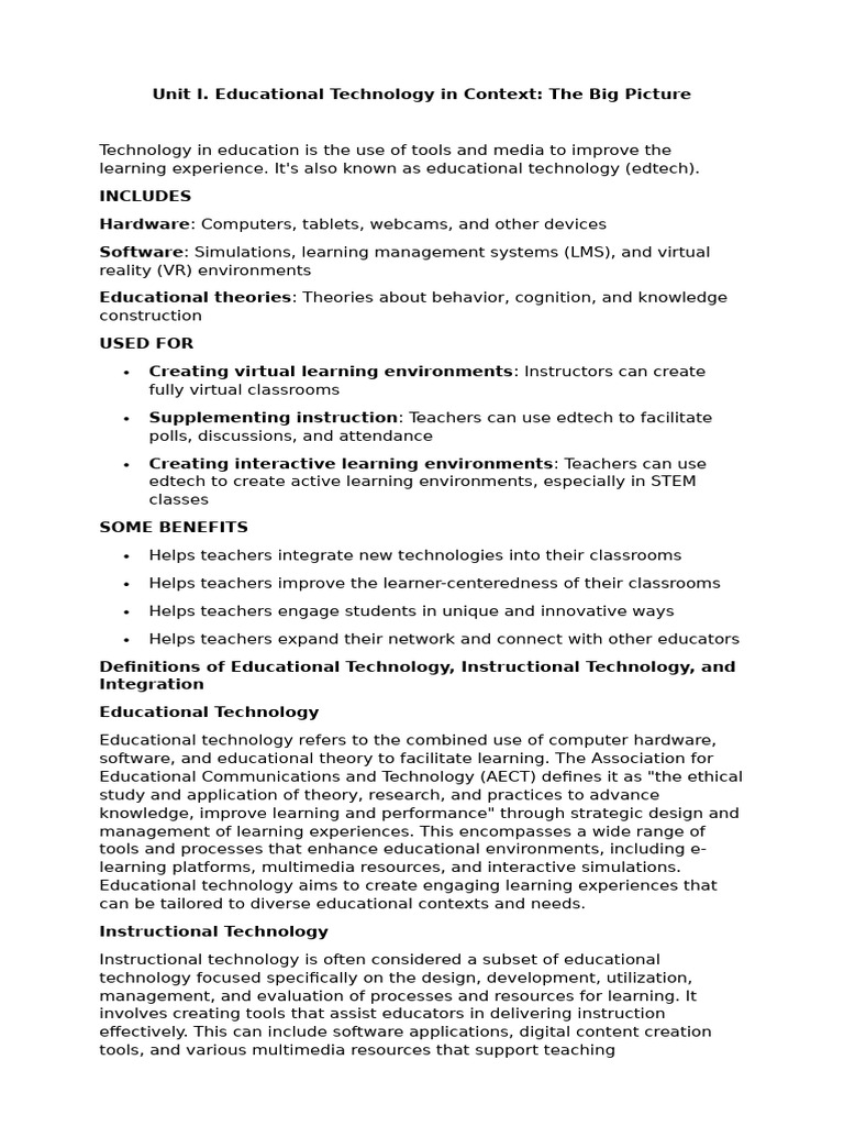 Unit 1.1 Educational Technology | PDF | Educational Technology | Learning