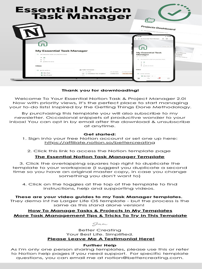 Essential+Notion+Task+Manager_2.0_Template+Link+and+Information | PDF