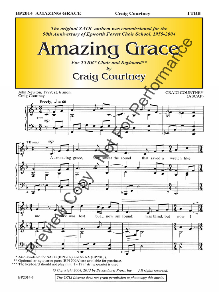 BP2014 Amazing Grace TTBB COMPLETE | PDF | Choral Music | Vocal Music