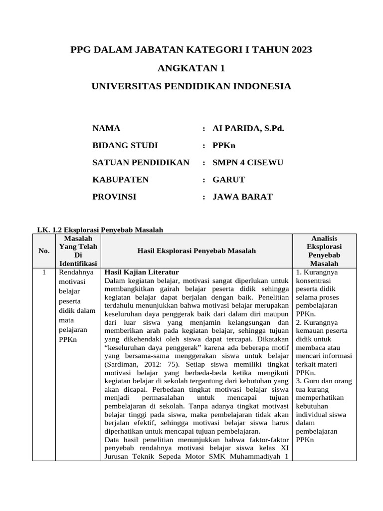 LK. 1.2 OK-Eksplorasi Penyebab Masalah-Ai Parida | PDF