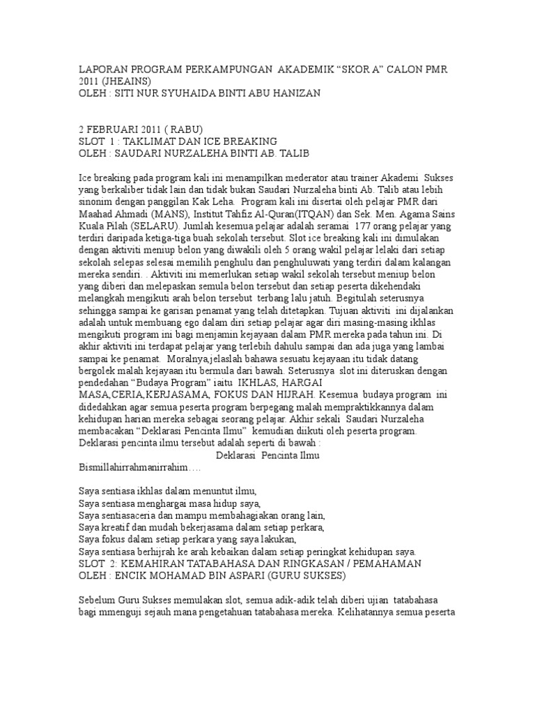 Contoh Laporan Program Perkampungan Akademik | PDF | Ilmu Sosial ...