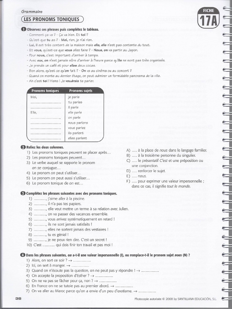 17 Les Pronoms Toniques | PDF
