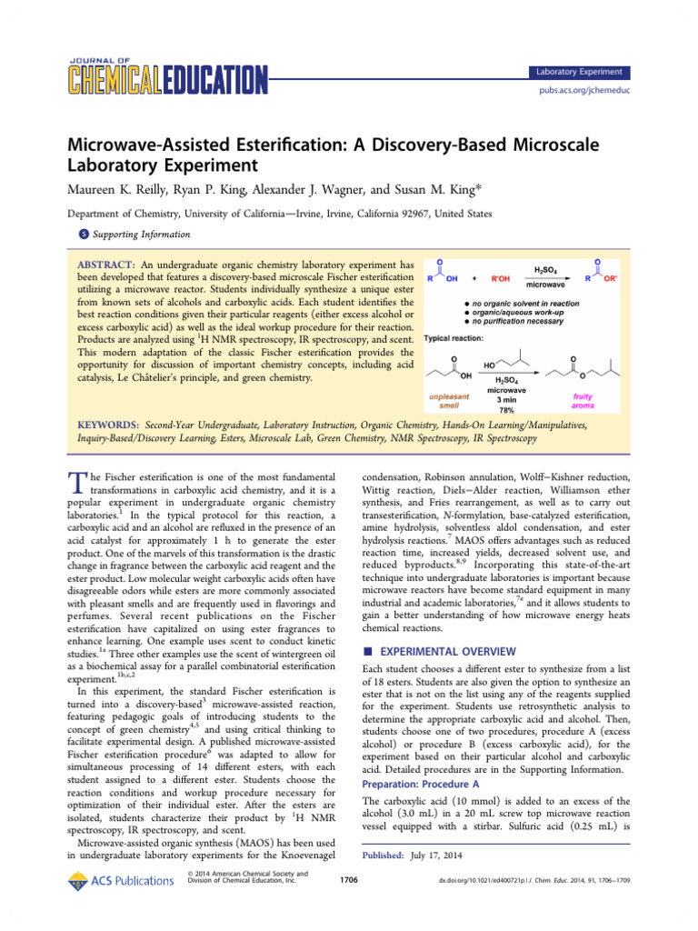 Reilly Et Al 2014 Microwave Assisted Esterification A Discovery Based ...