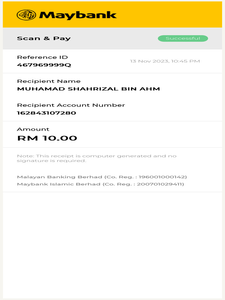 Maybank Scan & Pay Receipt Details | PDF