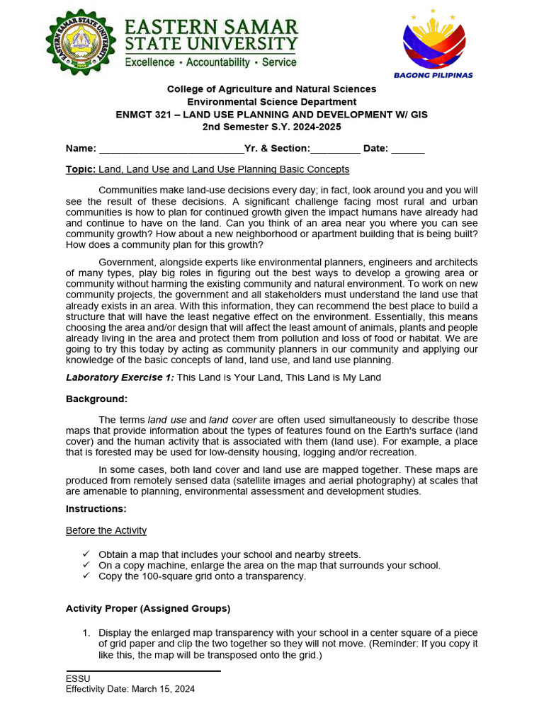 Laboratory Activity 1: Land Use Mapping | PDF | Color | Land Use