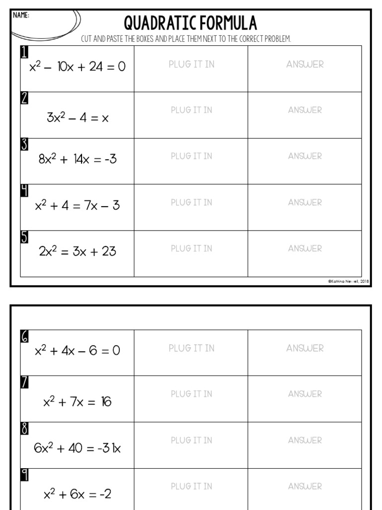 Quadratic Formula Activity | PDF | Elementary Mathematics | Algebra