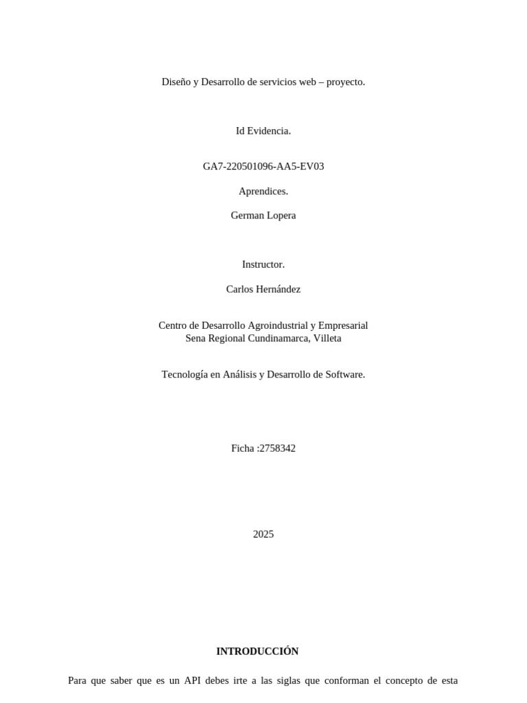 Diseño y Desarrollo de Servicios Web - Proyecto | PDF | Computer Data | Computing