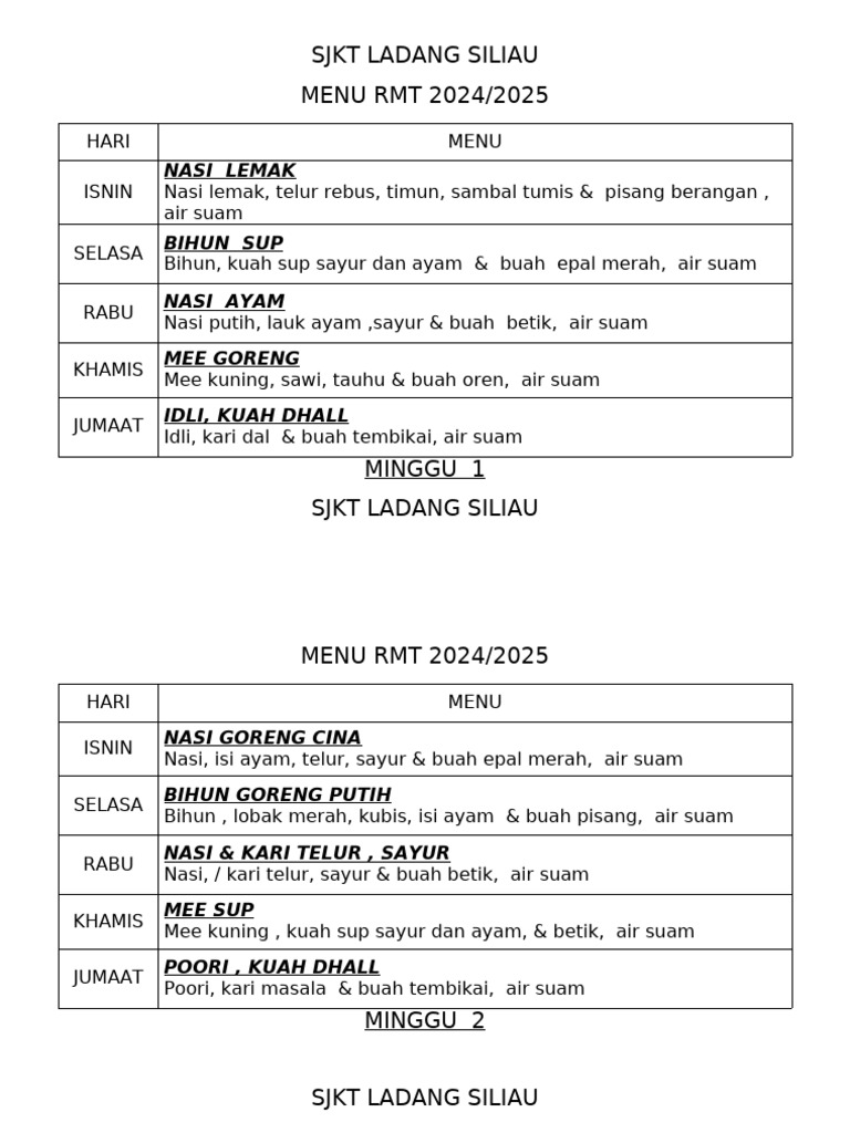 Menu RMT 2024 | PDF