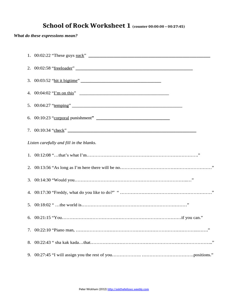 School of Rock Expressions Worksheet | PDF