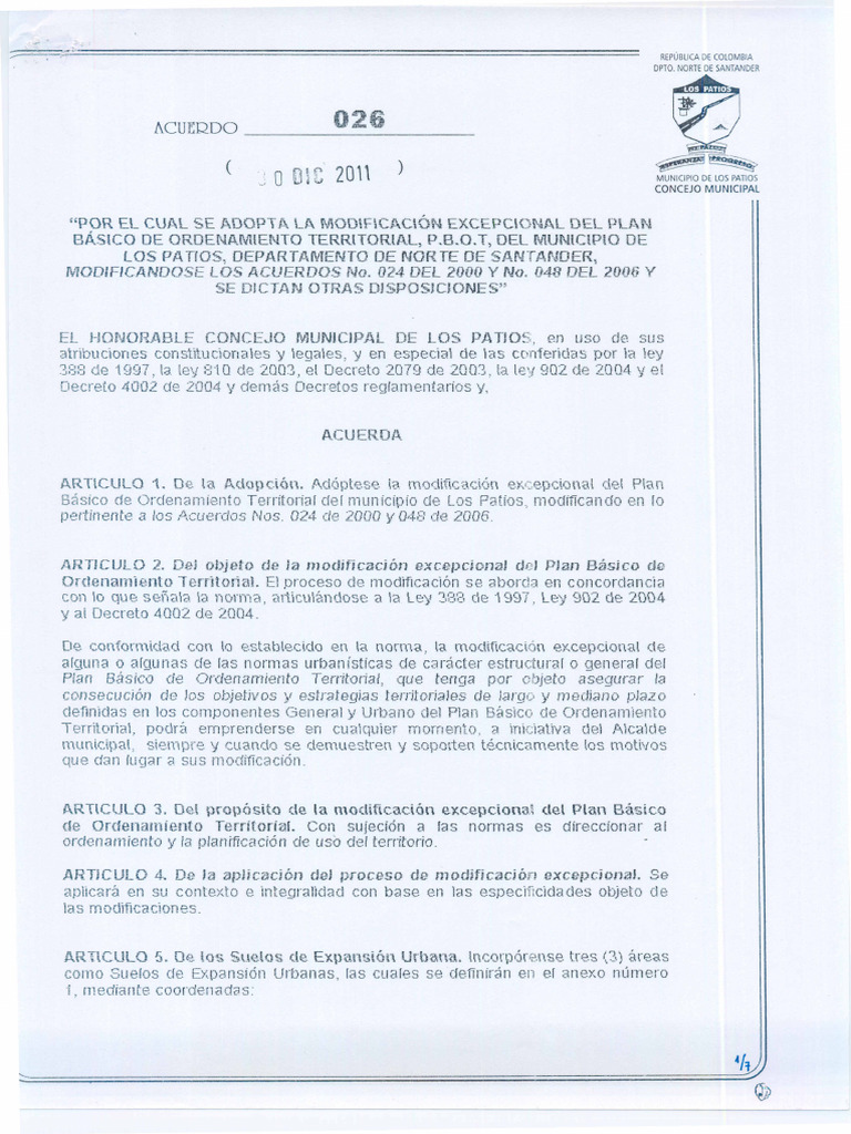 Acuerdo 026 Del 30 Dic 2011 | PDF