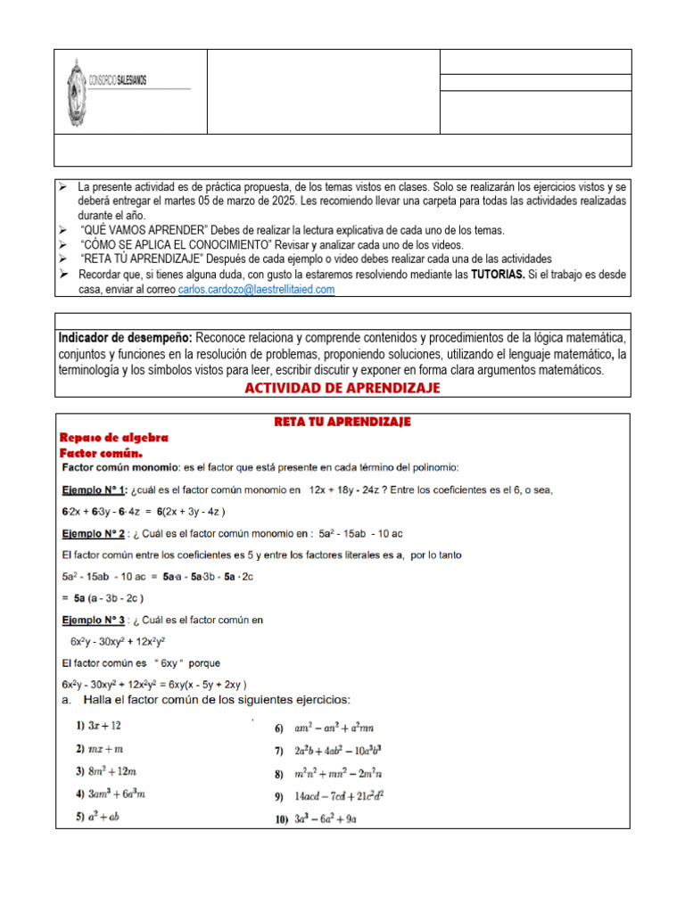 Actividad de Matemáticas 11 ABC | PDF | Matemáticas | Cognición
