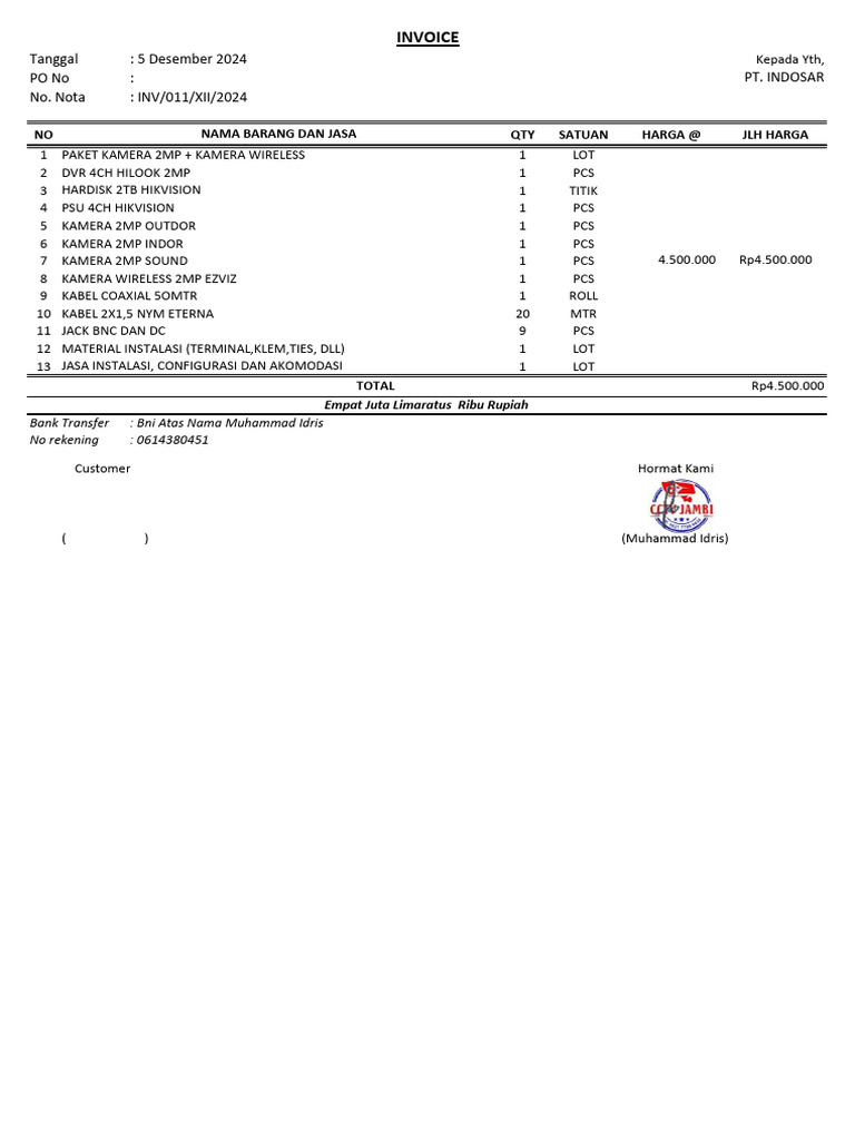 Cintoh Invoice | PDF
