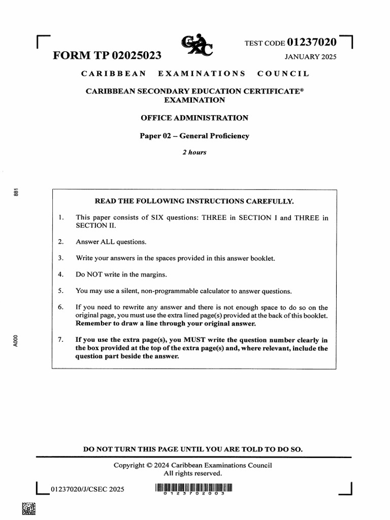 CSEC Office Administration January 2025 P2 | PDF