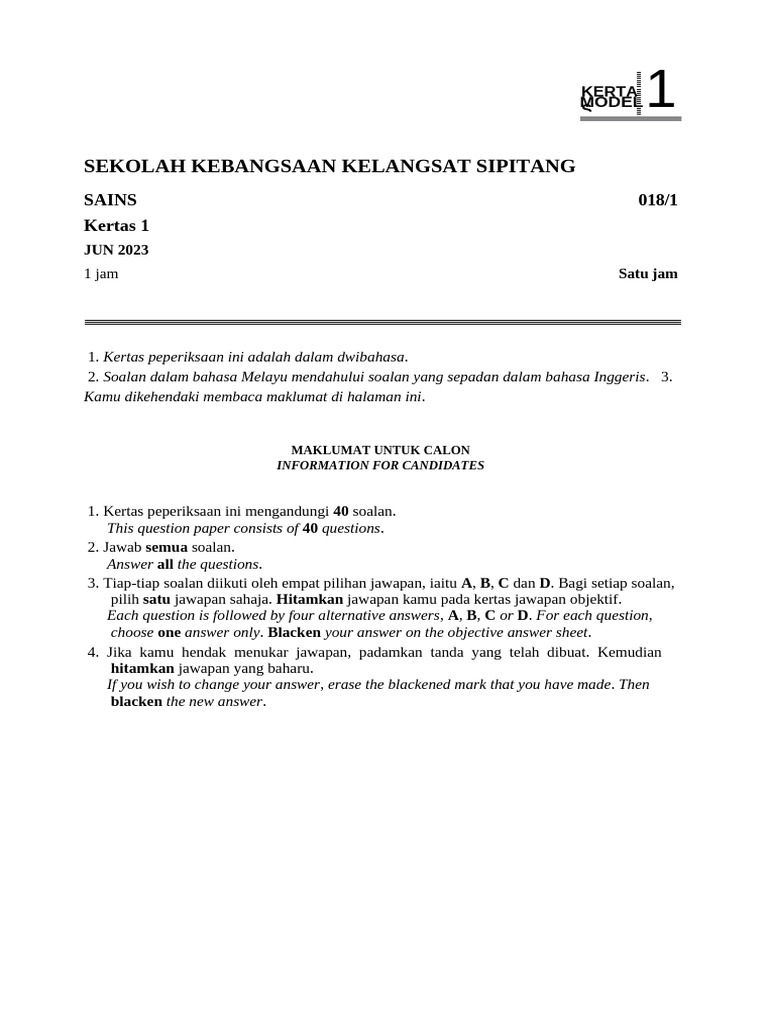 Kertas-Model-Upsr-1-Kertas-1 (PPT 2023) | PDF