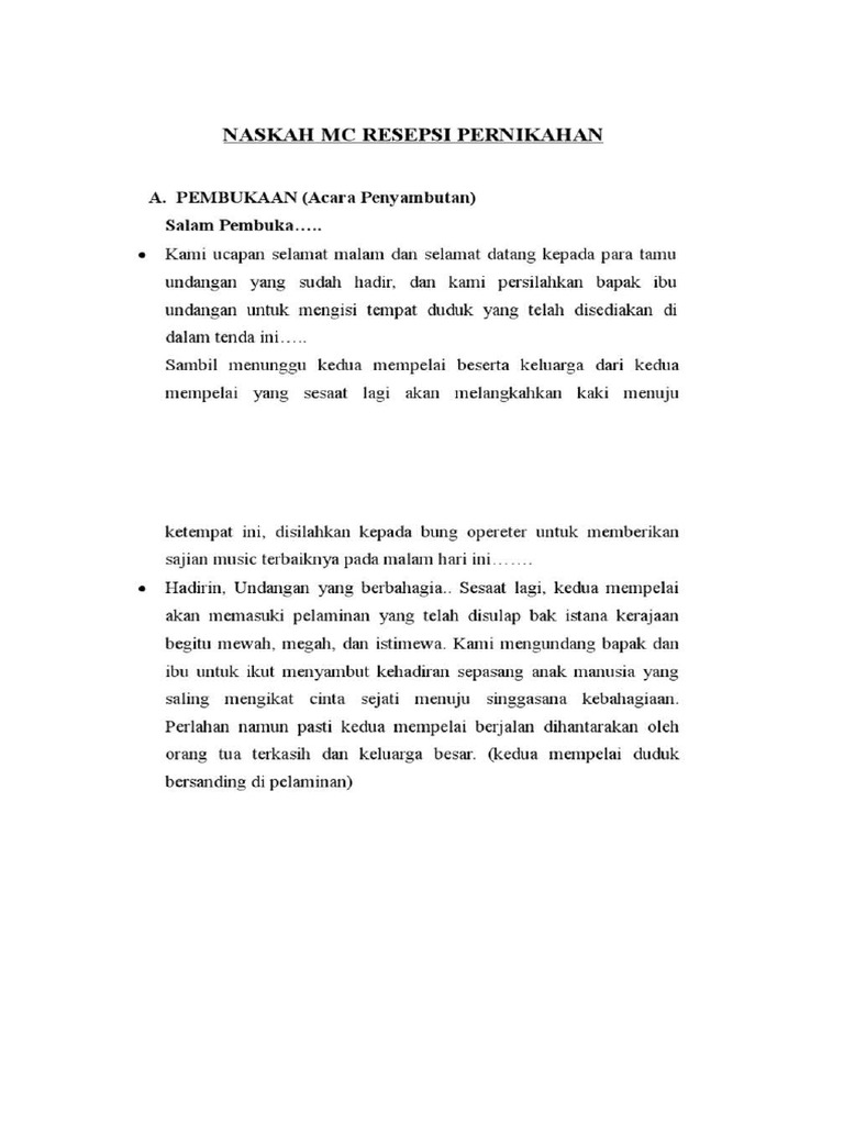 NASKAH MC RESEPSI PERNIKAHAN | PDF